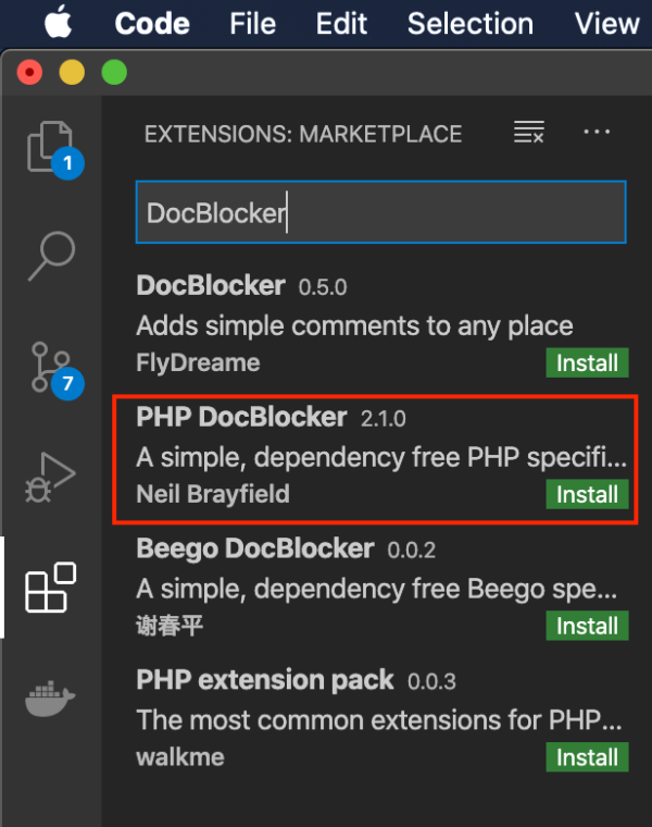 PHP DocBlocker インストール Visual Studio Code - しすろぐ